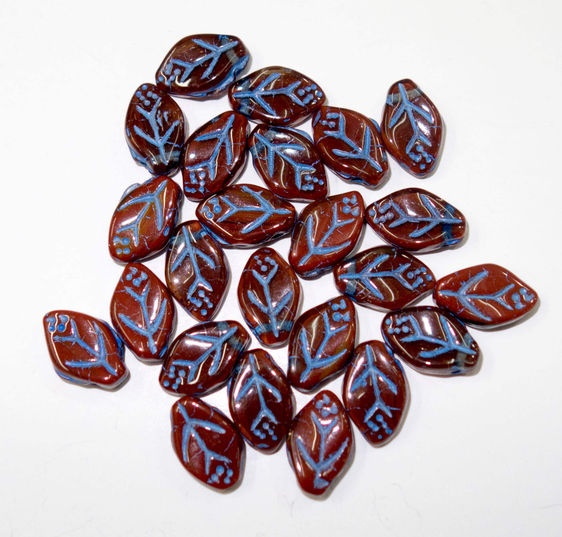 Leaf Petal GLASS BEADS :: 25 Czech Pressed Glass Leaves Beads