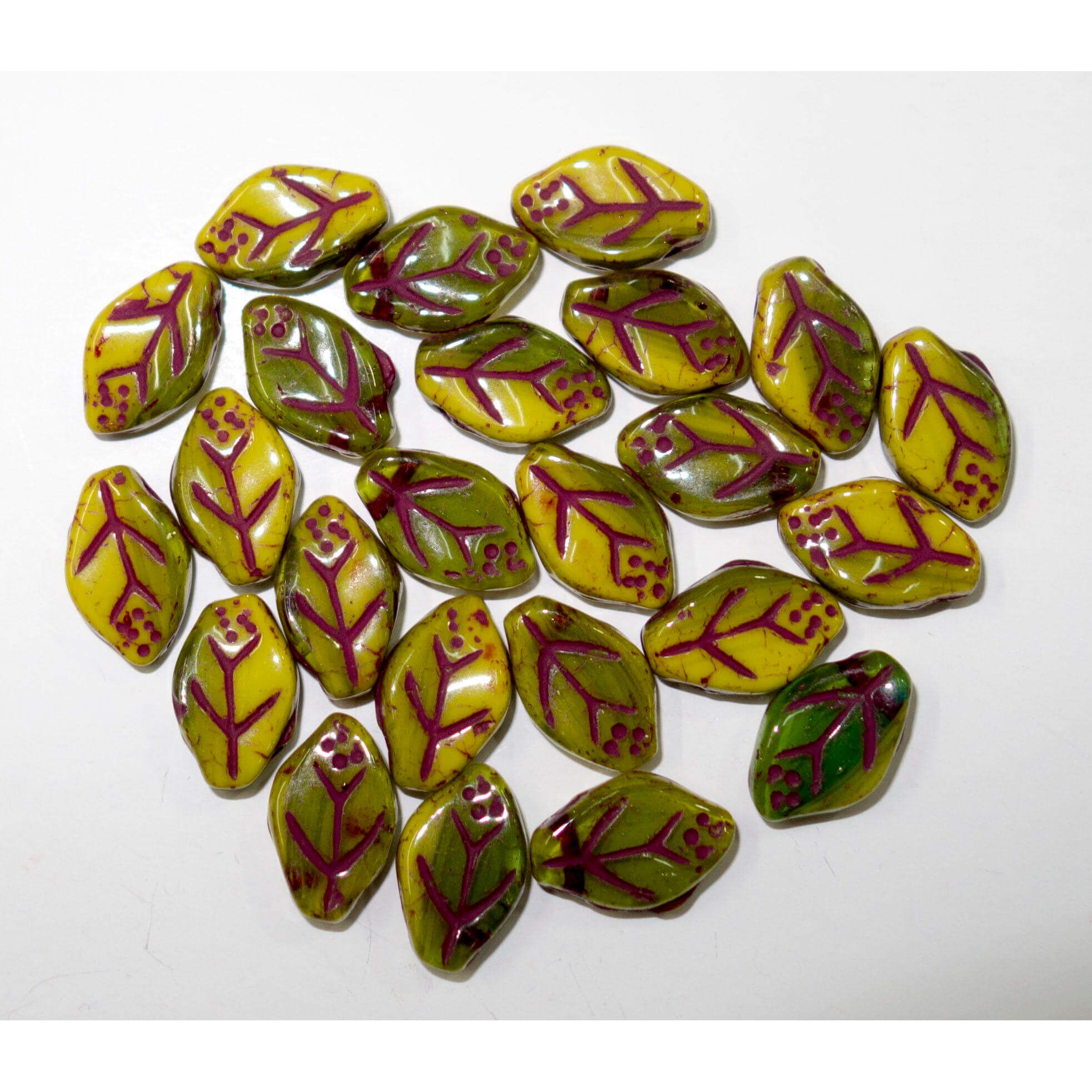 Leaf Petal GLASS BEADS :: 25 Czech Pressed Glass Leaves Beads